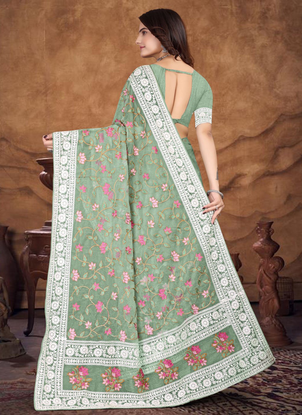Green Color Designer Saree