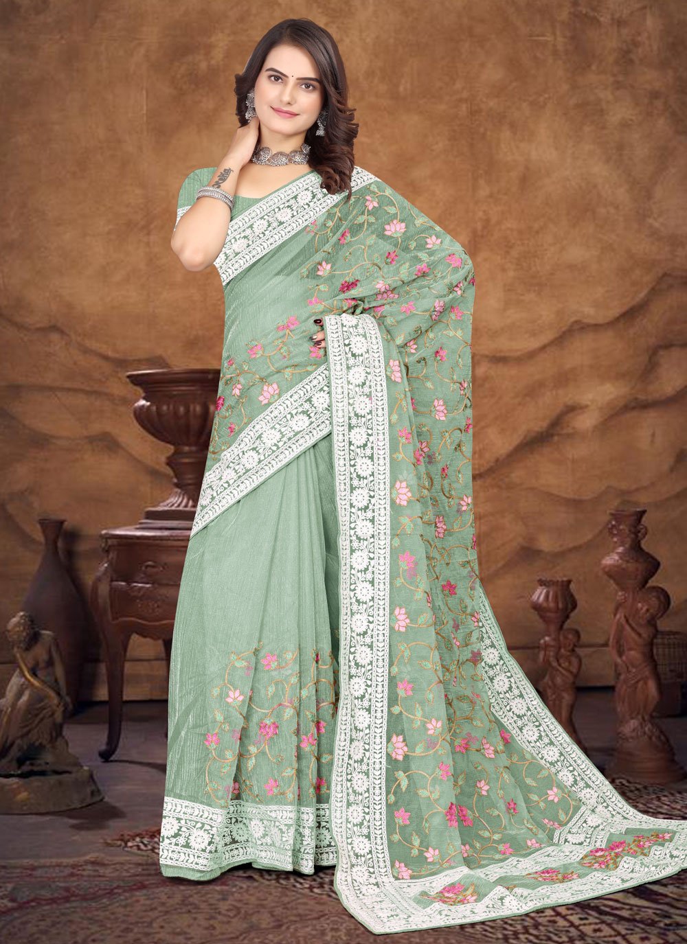 Green Color Designer Saree