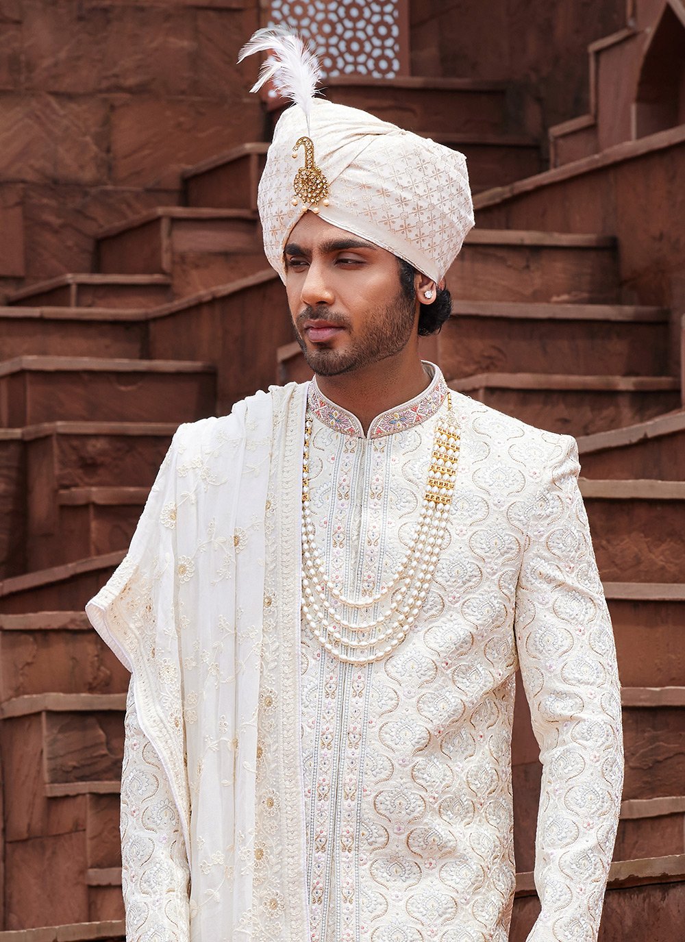 Cream Thread Work Sherwani