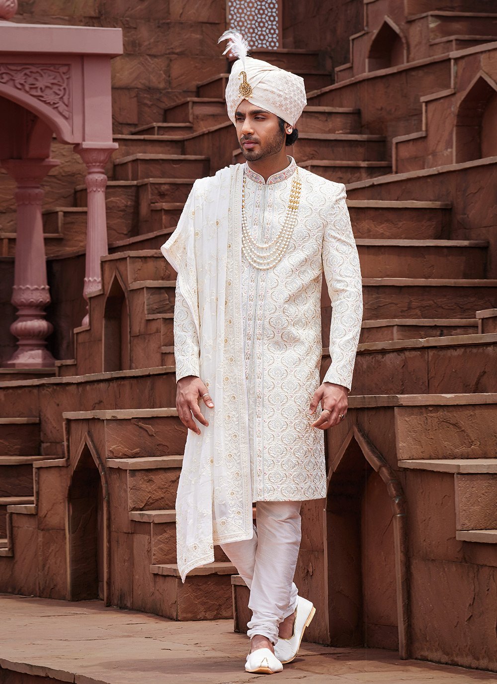 Cream Thread Work Sherwani