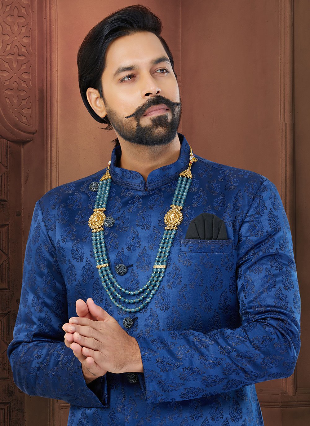 Blue Color Indo Western Sherwani