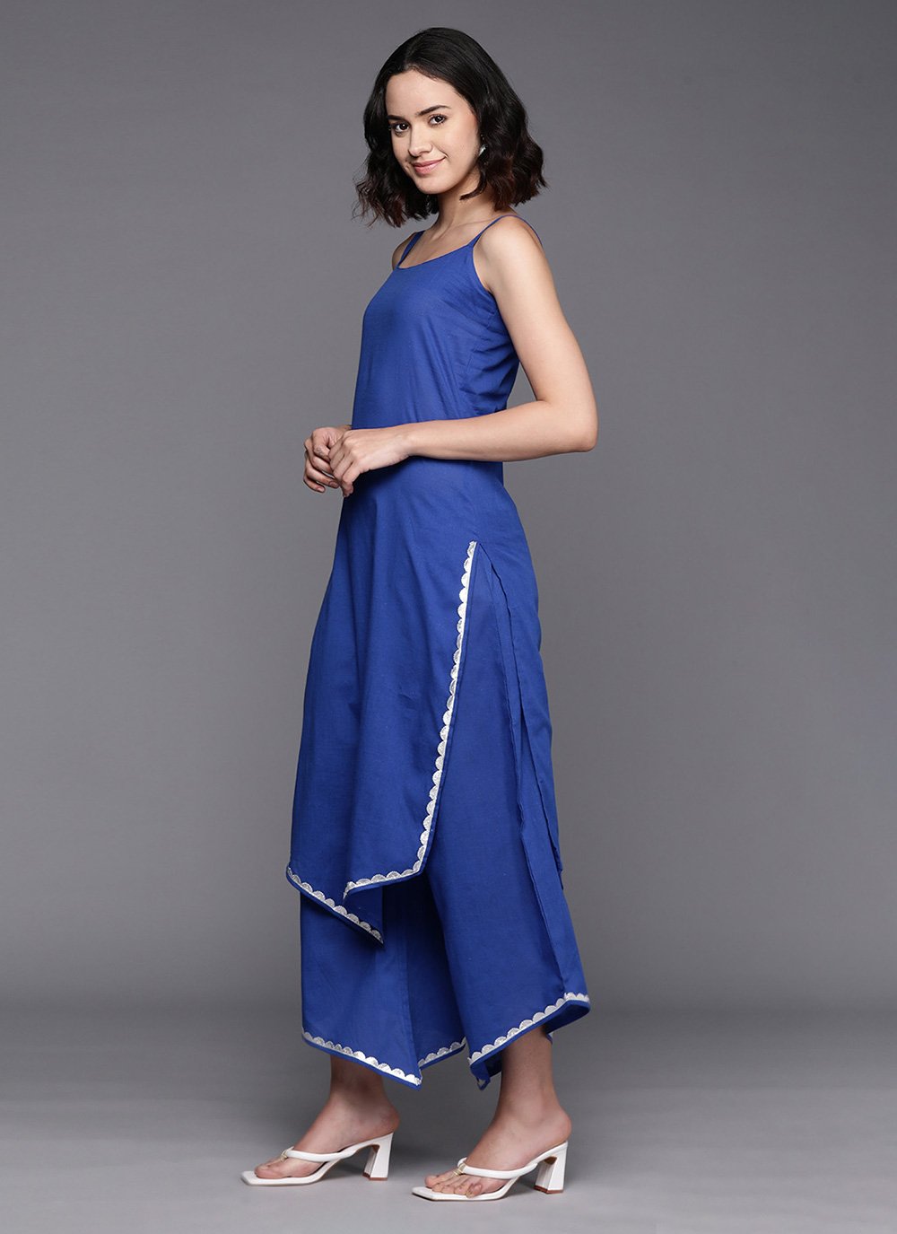 Cotton Readymade Suit in Blue