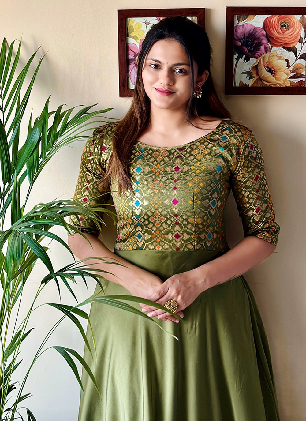 Glorious Weaving Green Rangoli Designer Gown
