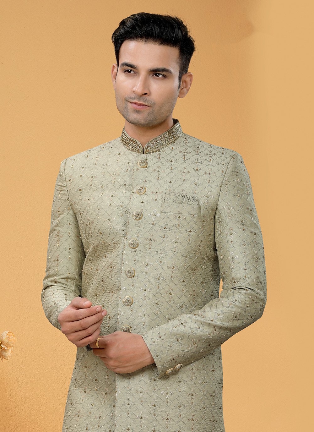 Green Color Indo Western Sherwani