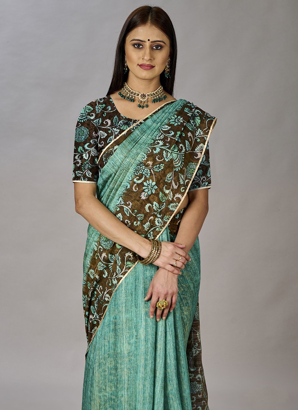Green Digital Print Classic Designer Saree