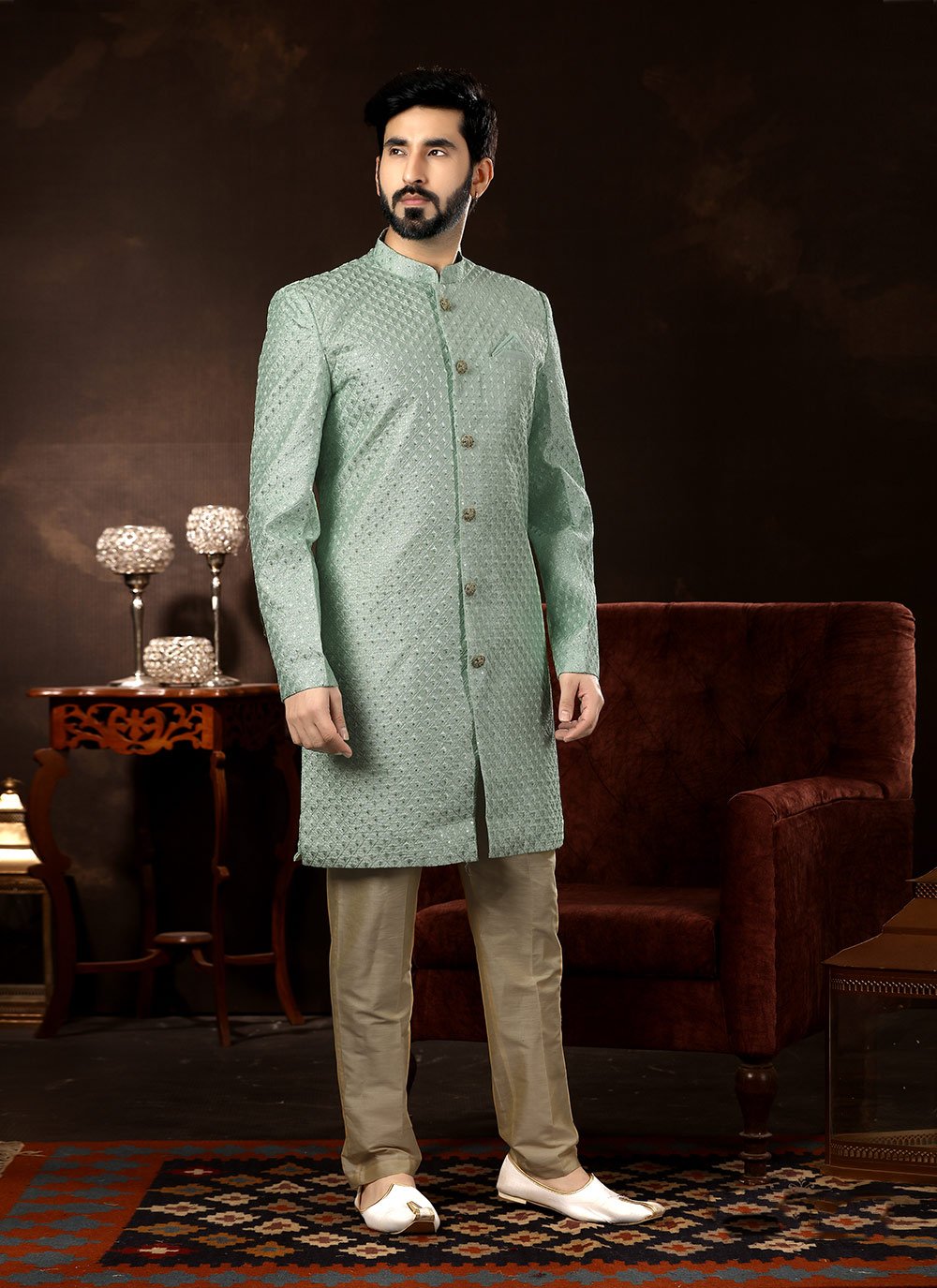 Green Embroidered Sherwani