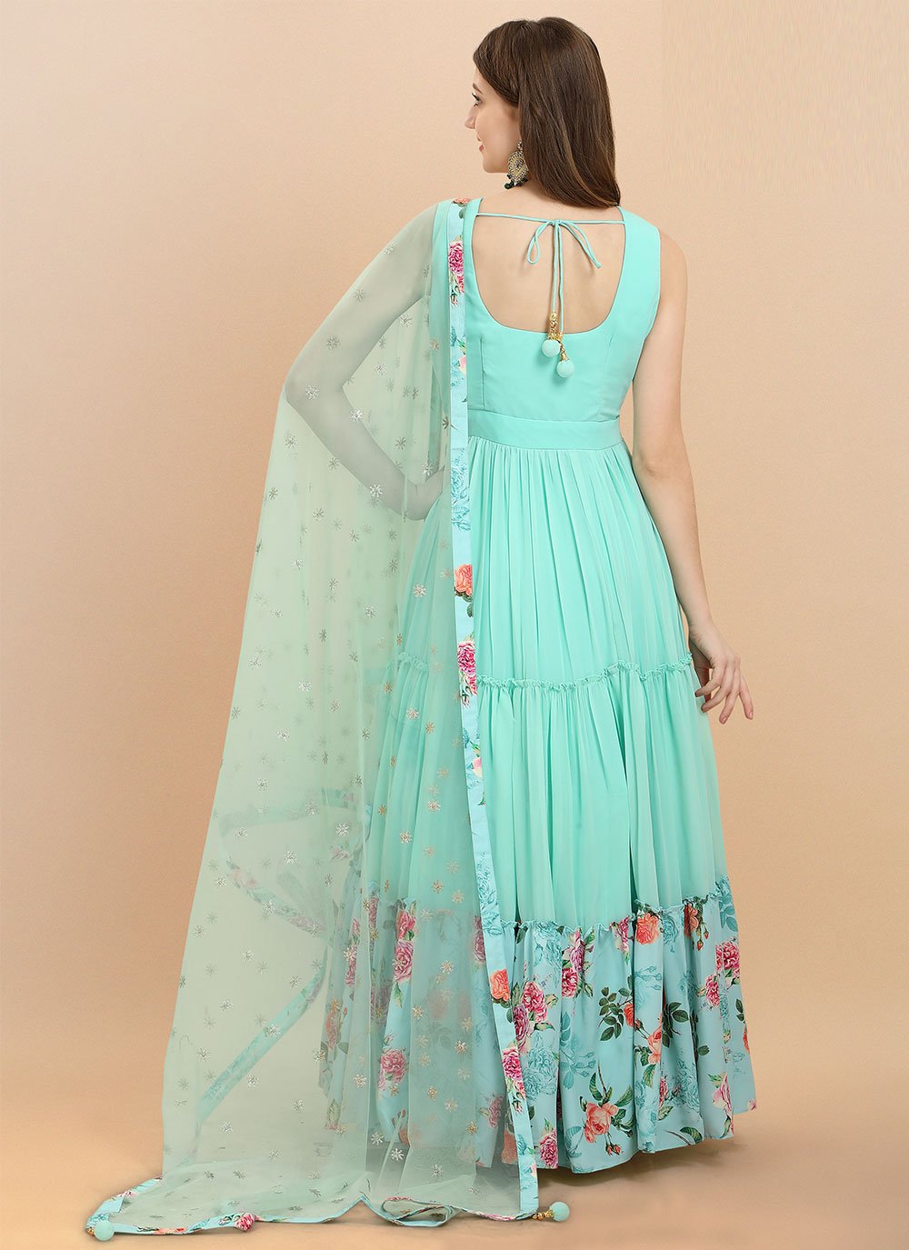 Green Party Georgette Readymade Designer Gown