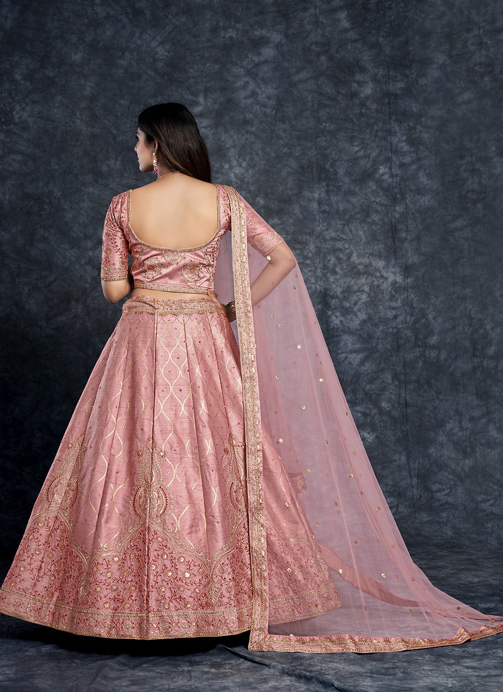 Honourable Diamond Peach A Line Lehenga Choli