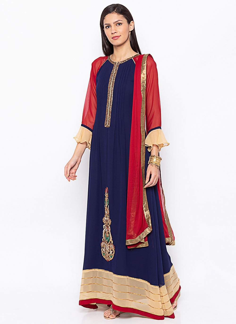 Intrinsic Navy Blue Georgette Readymade Anarkali Suit