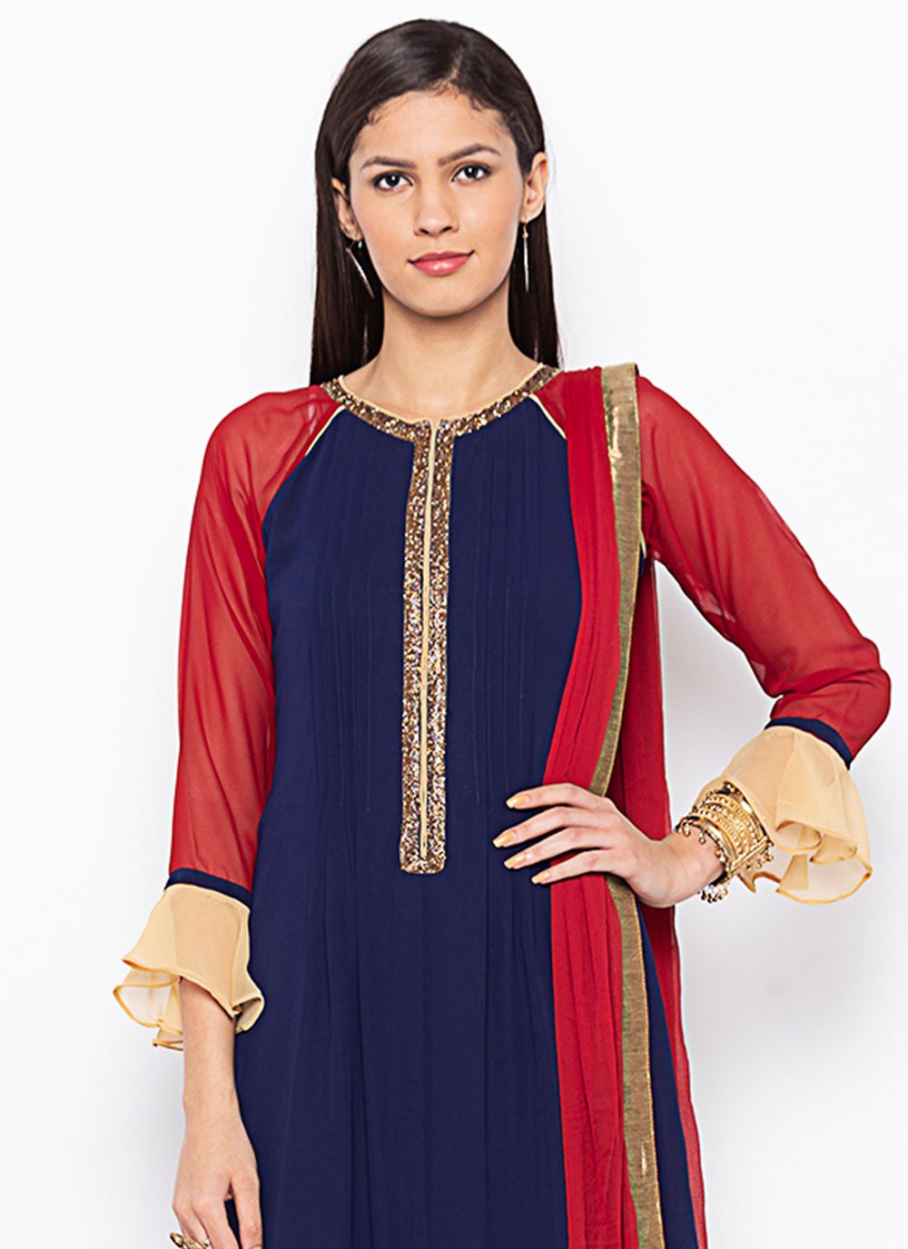 Intrinsic Navy Blue Georgette Readymade Anarkali Suit