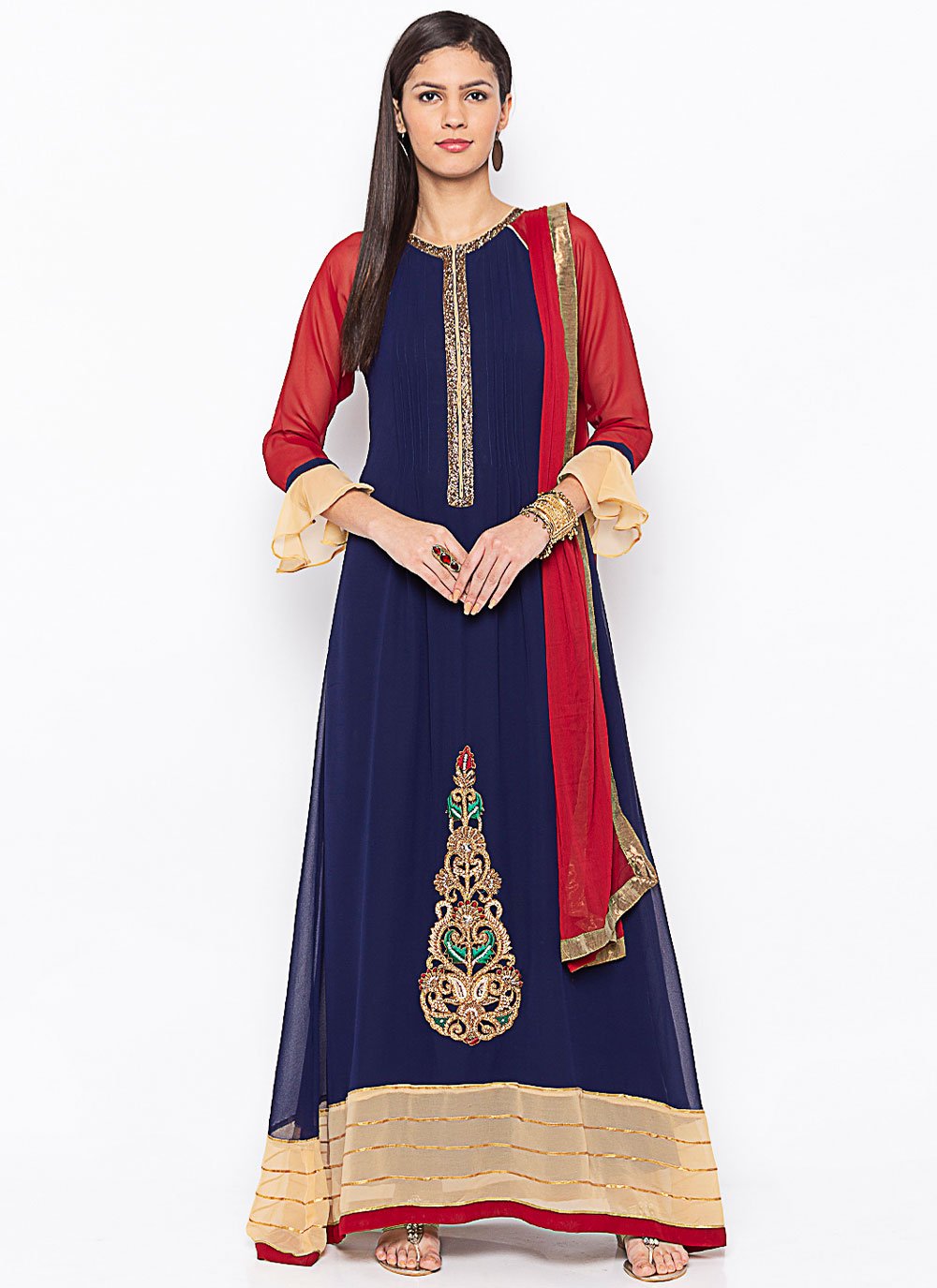 Intrinsic Navy Blue Georgette Readymade Anarkali Suit