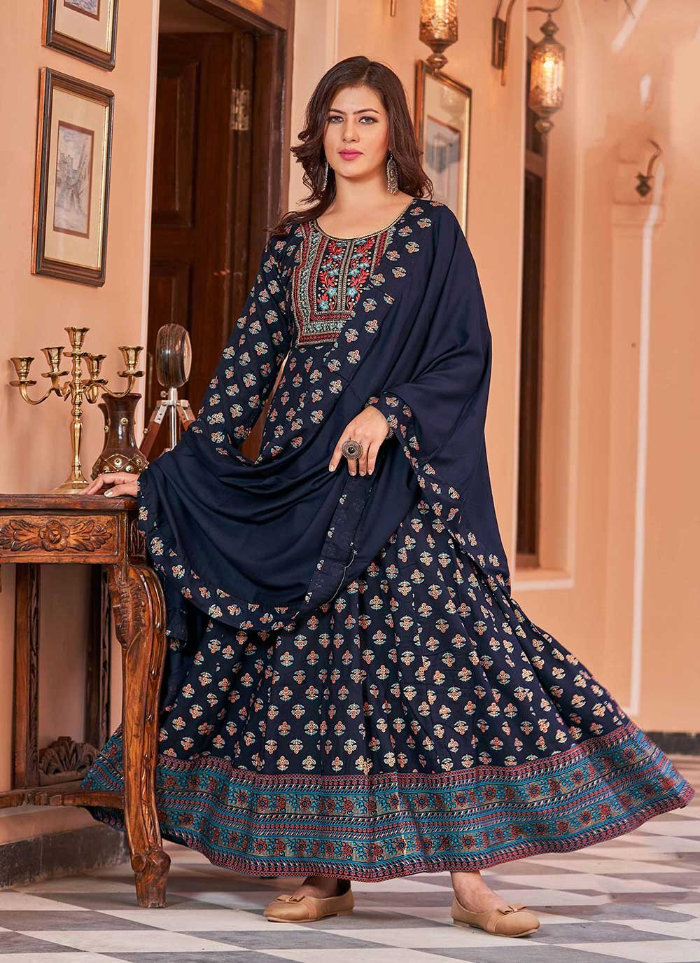 Navy Blue Color Designer Gown