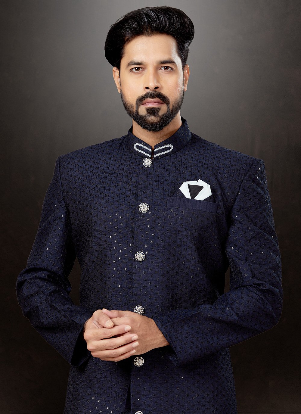 Navy Blue Color Indo Western Sherwani