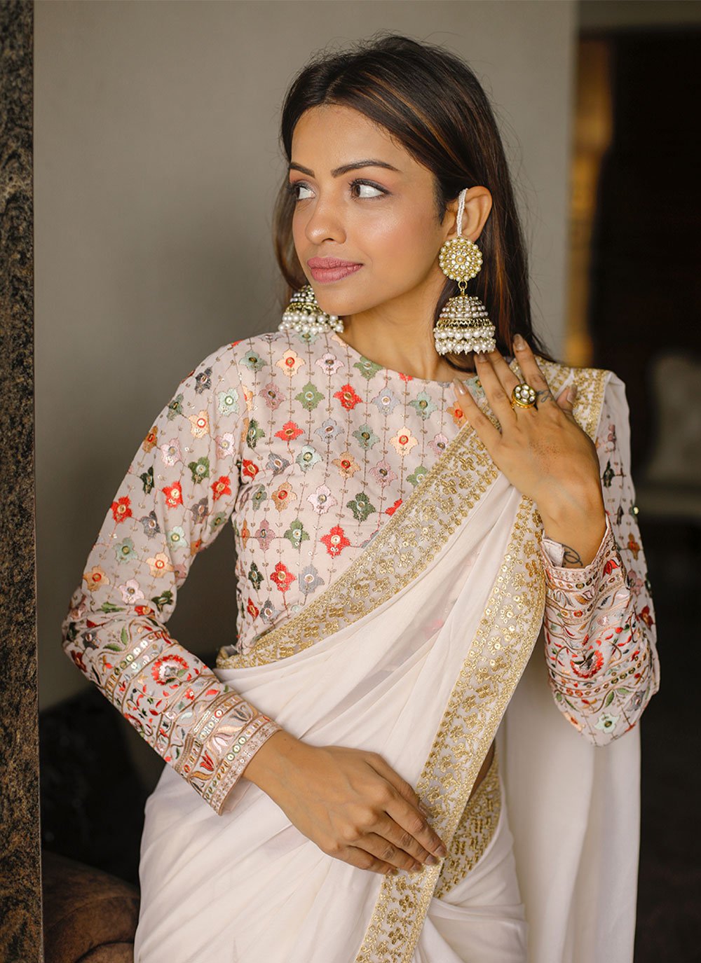 Off White Border Saree