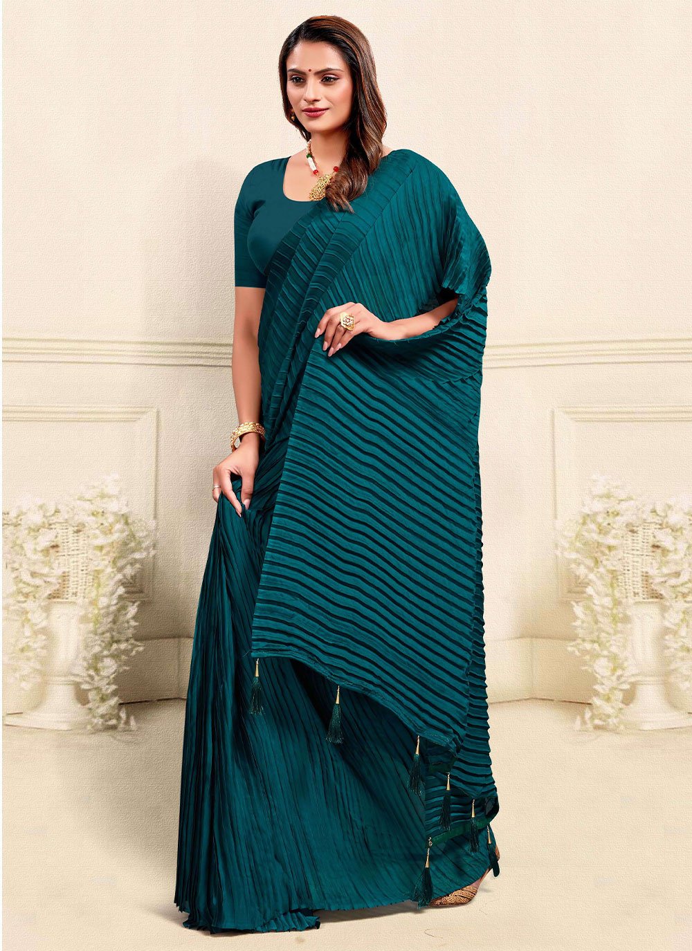 Rangoli Blue Plain Classic Saree