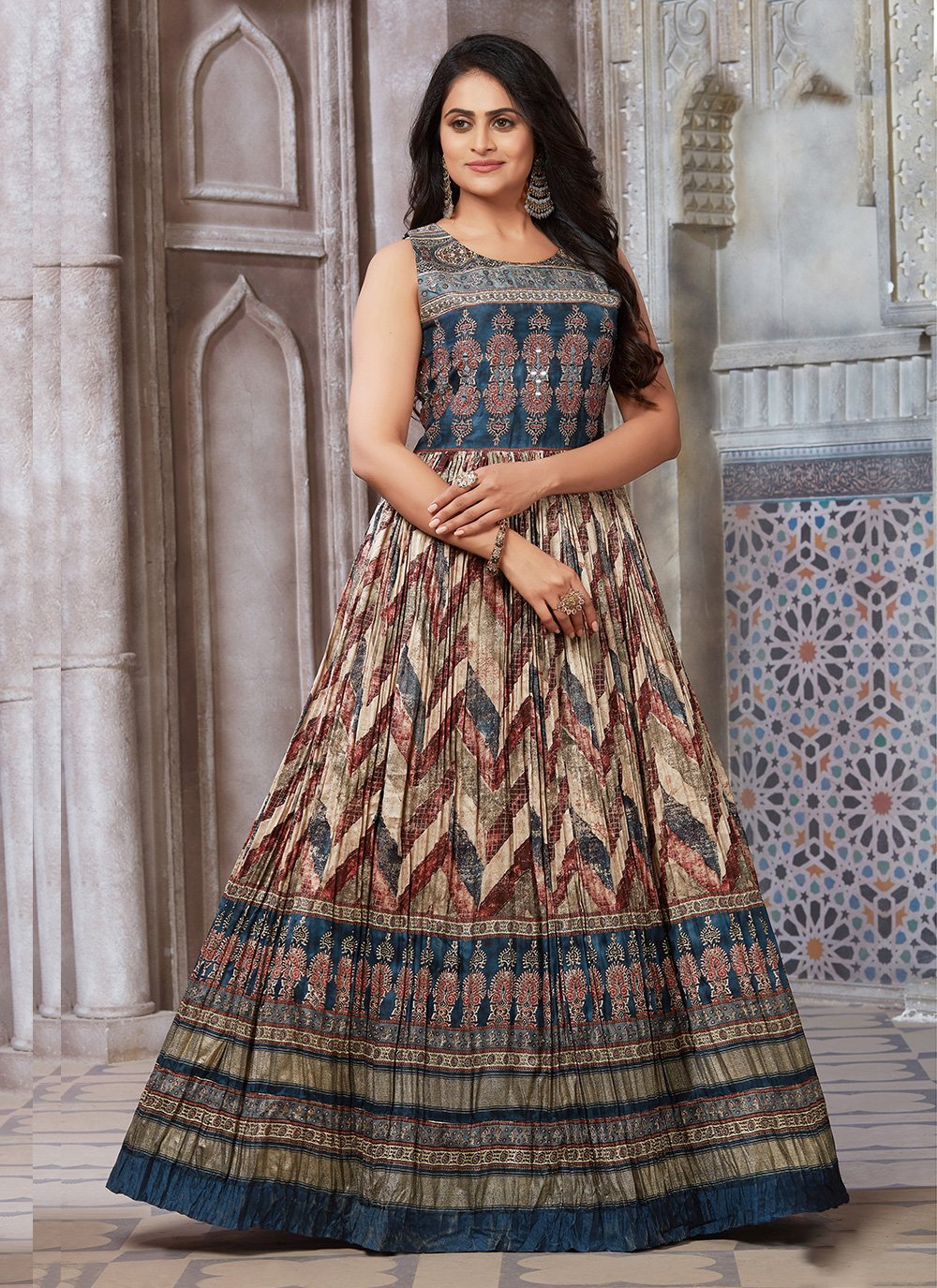 Silk Multi Colour Mirror Gown