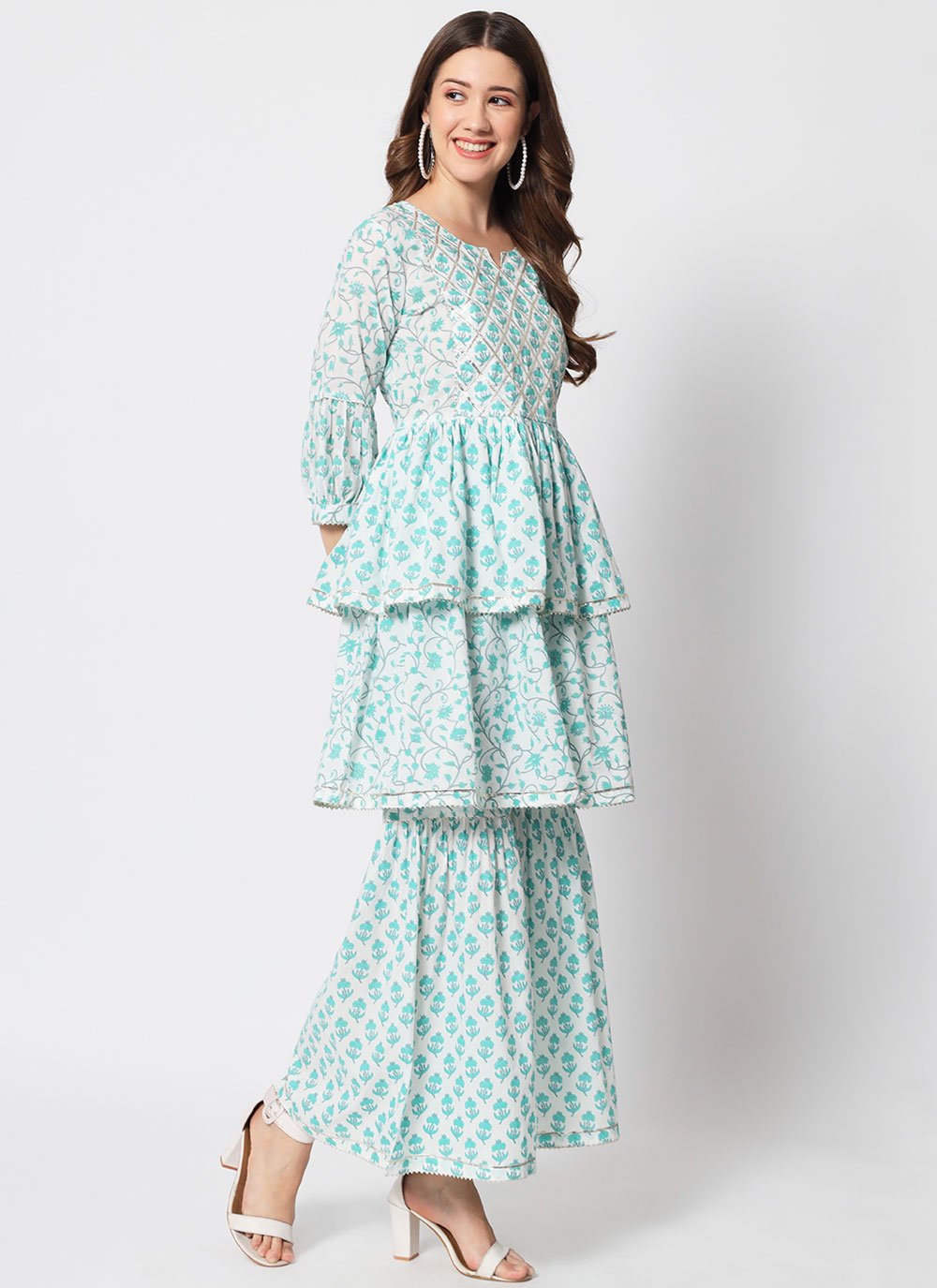 Aqua Blue Color Readymade Designer Salwar Suit