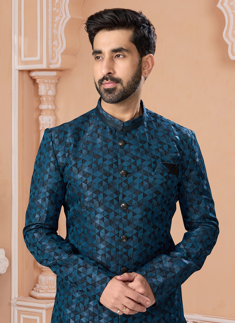 Black and Blue Color Indo Western Sherwani