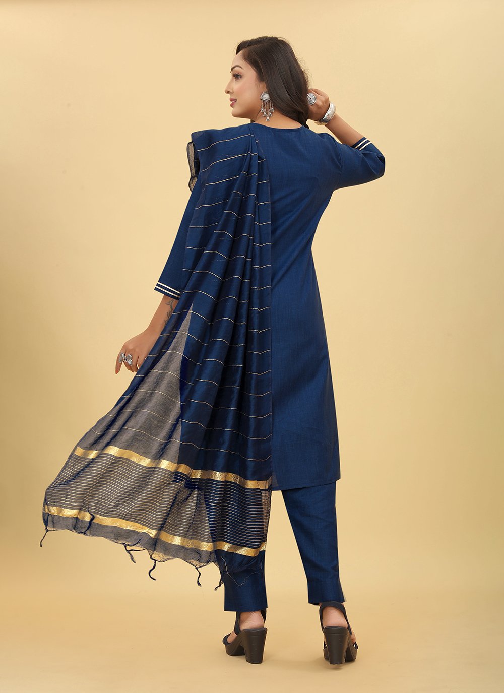 Blue Embroidered Pant Style Suit