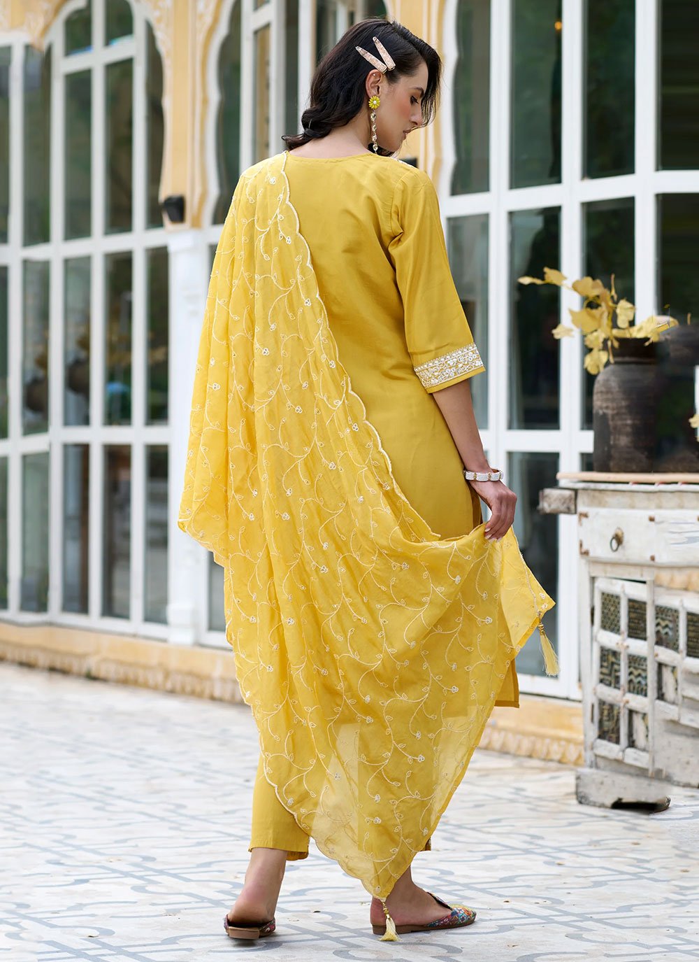 Celestial Yellow Embroidered Silk Blend Trendy Salwar Kameez