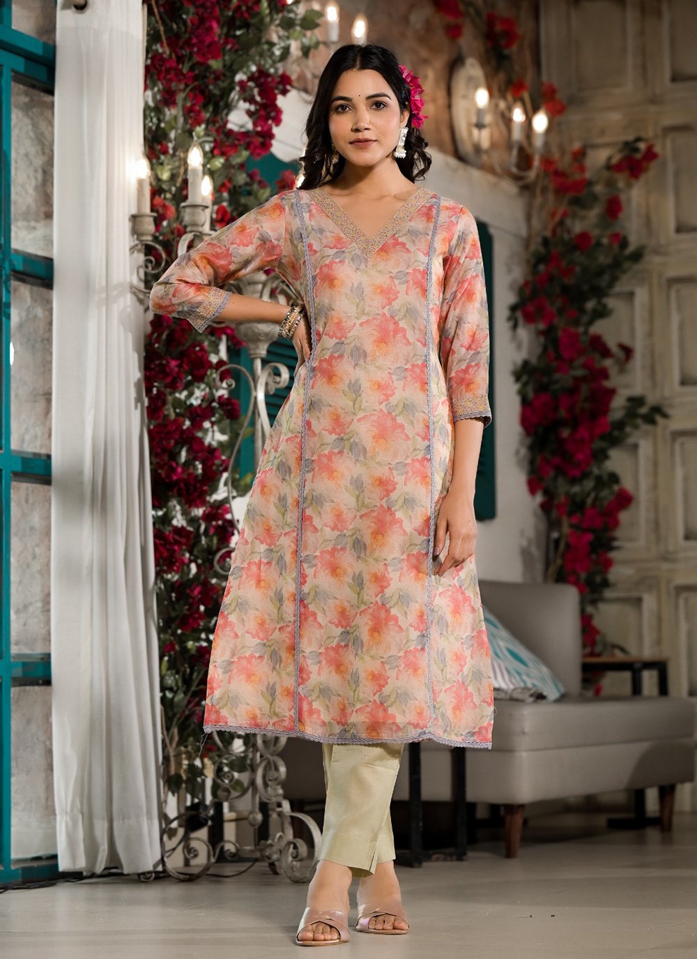 Chanderi Silk Embroidered Multi Colour Pant Style Suit