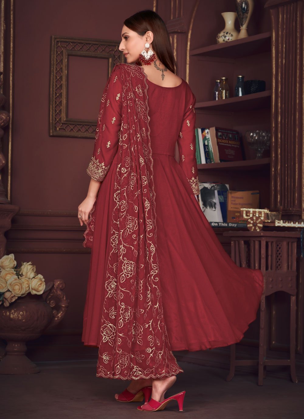 Dignified Georgette Maroon Salwar Suit
