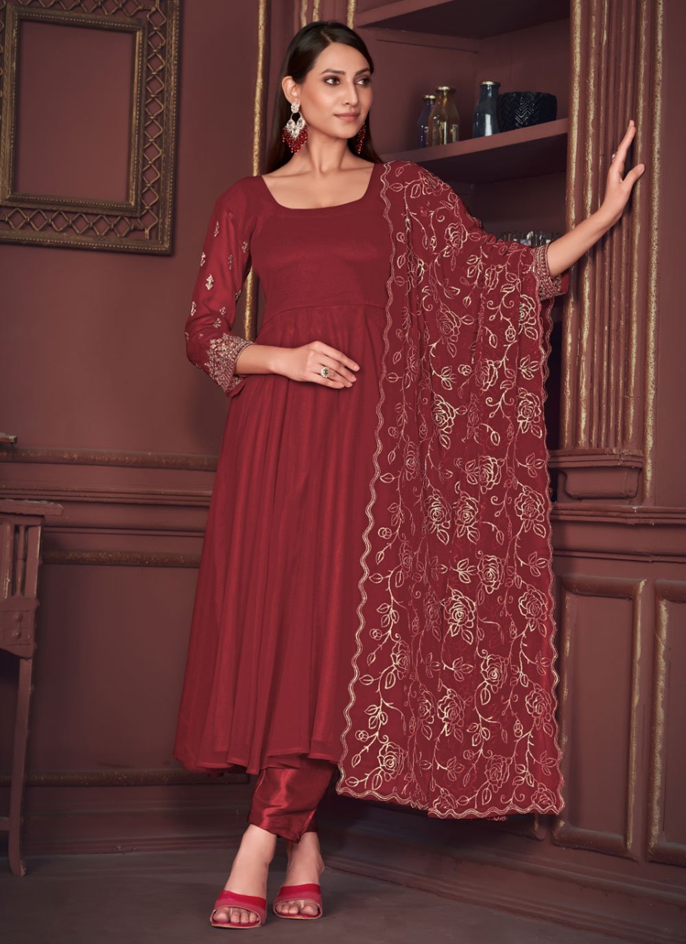 Dignified Georgette Maroon Salwar Suit