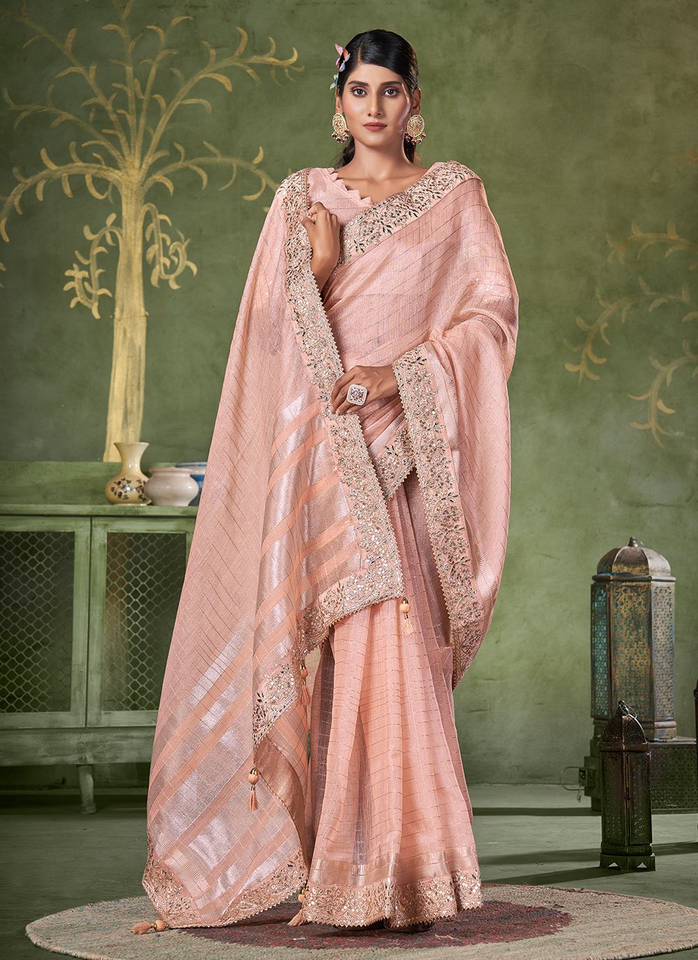 Energetic Peach Banarasi Silk Classic Saree