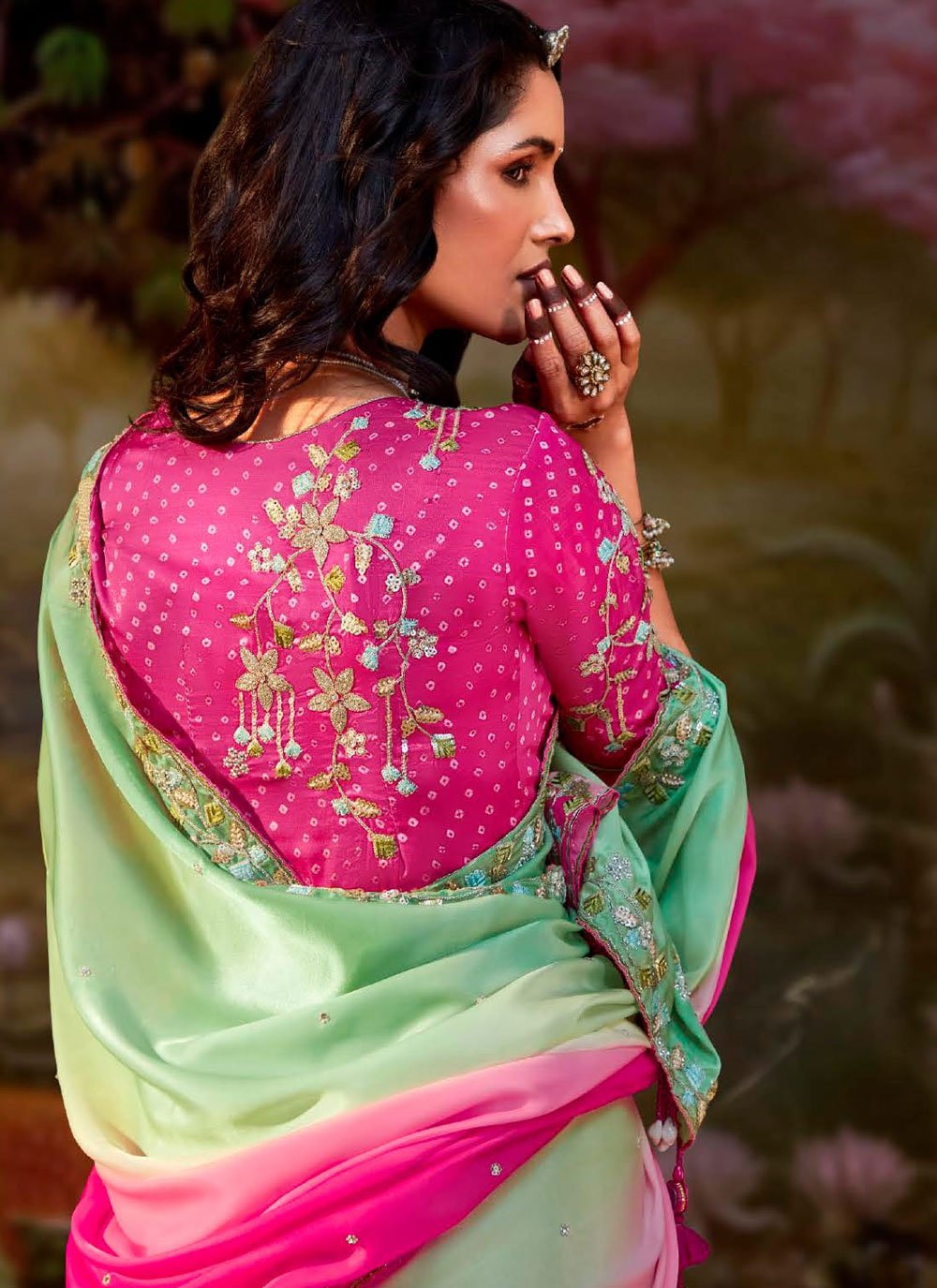 Fancy Fabric Border Multi Colour Shaded Saree