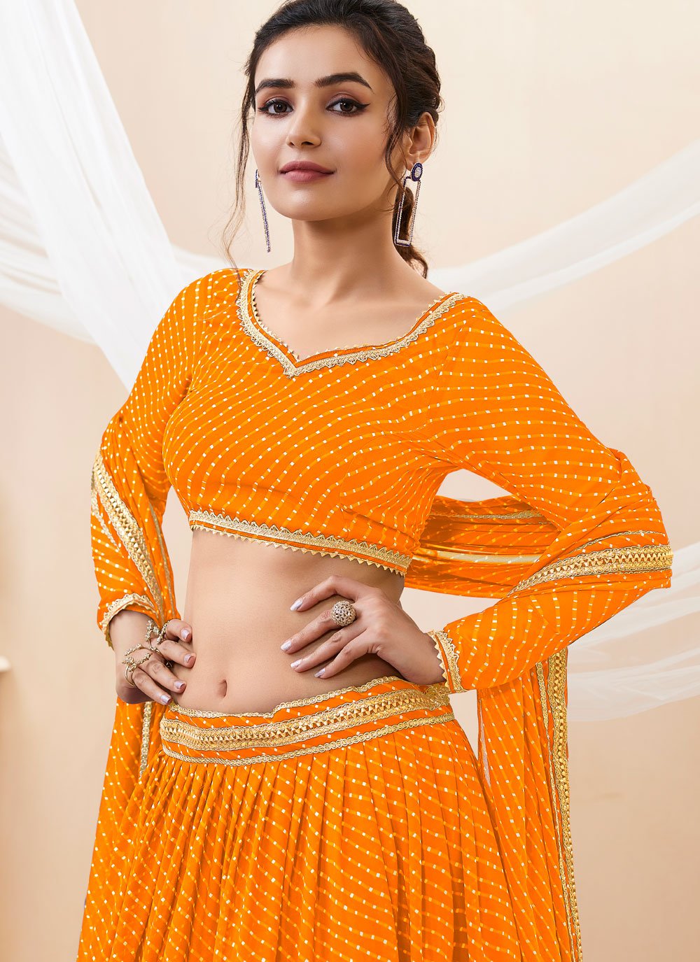 Georgette Lace Lehenga Choli in Yellow