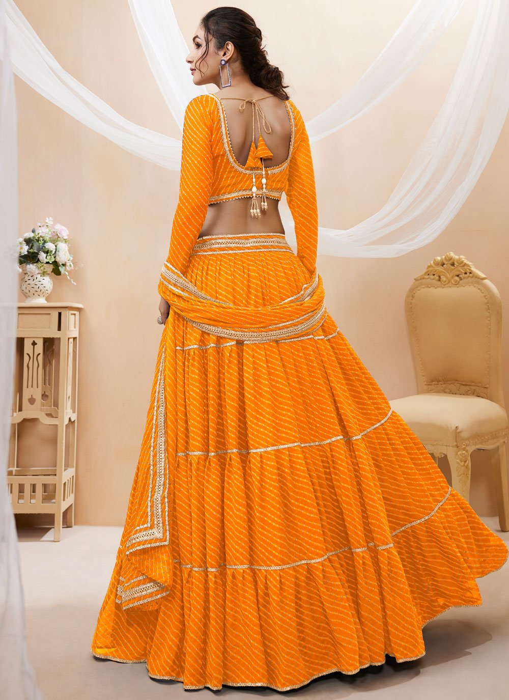 Georgette Lace Lehenga Choli in Yellow