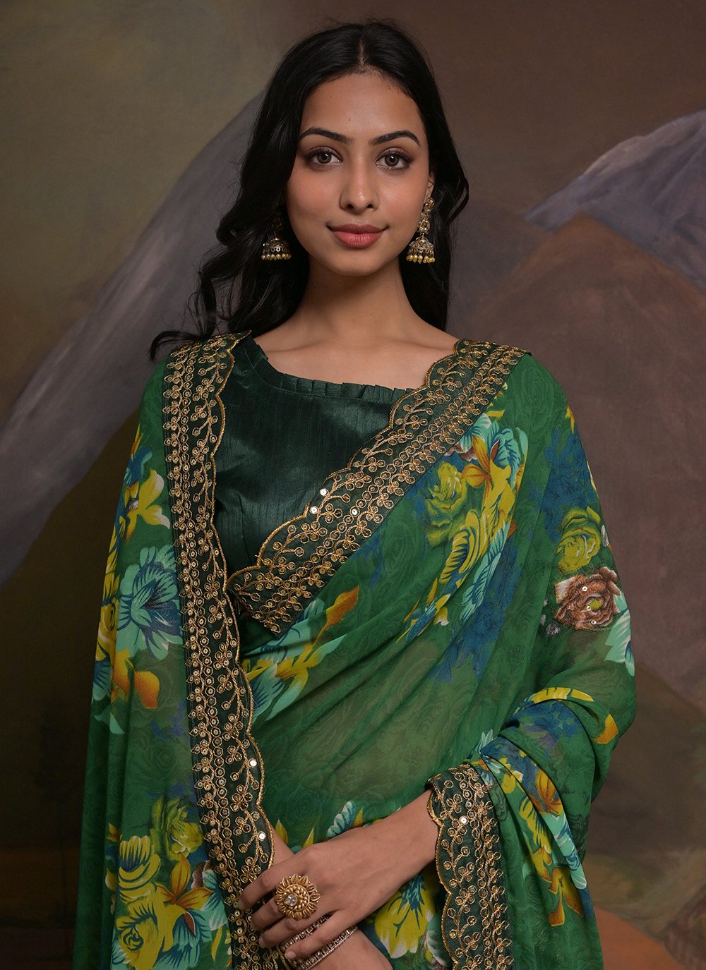 Green Georgette Classic Saree
