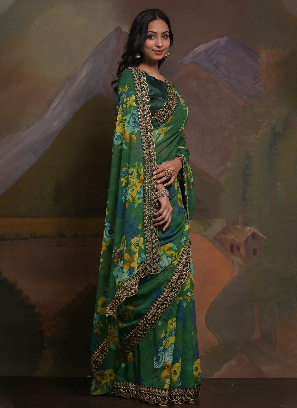Green Georgette Classic Saree