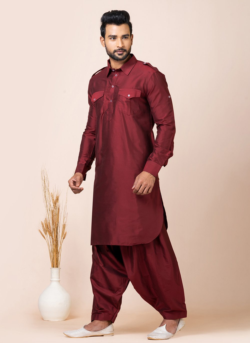 Maroon Color Kurta Pyjama