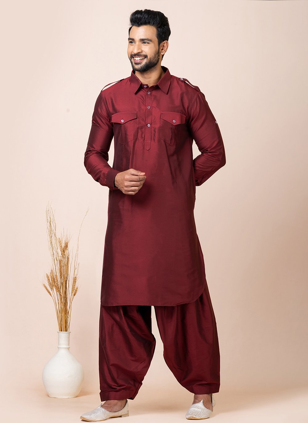 Maroon Color Kurta Pyjama