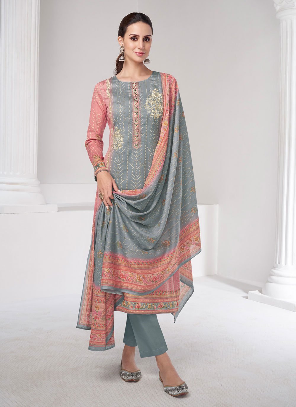 Multi Colour Satin Festival Salwar Kameez