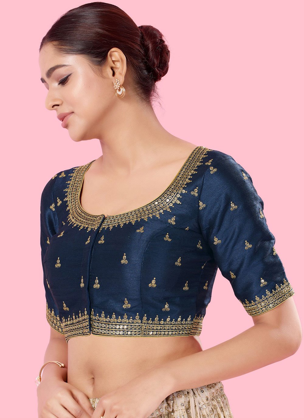Navy Blue Embroidered Ceremonial Blouse