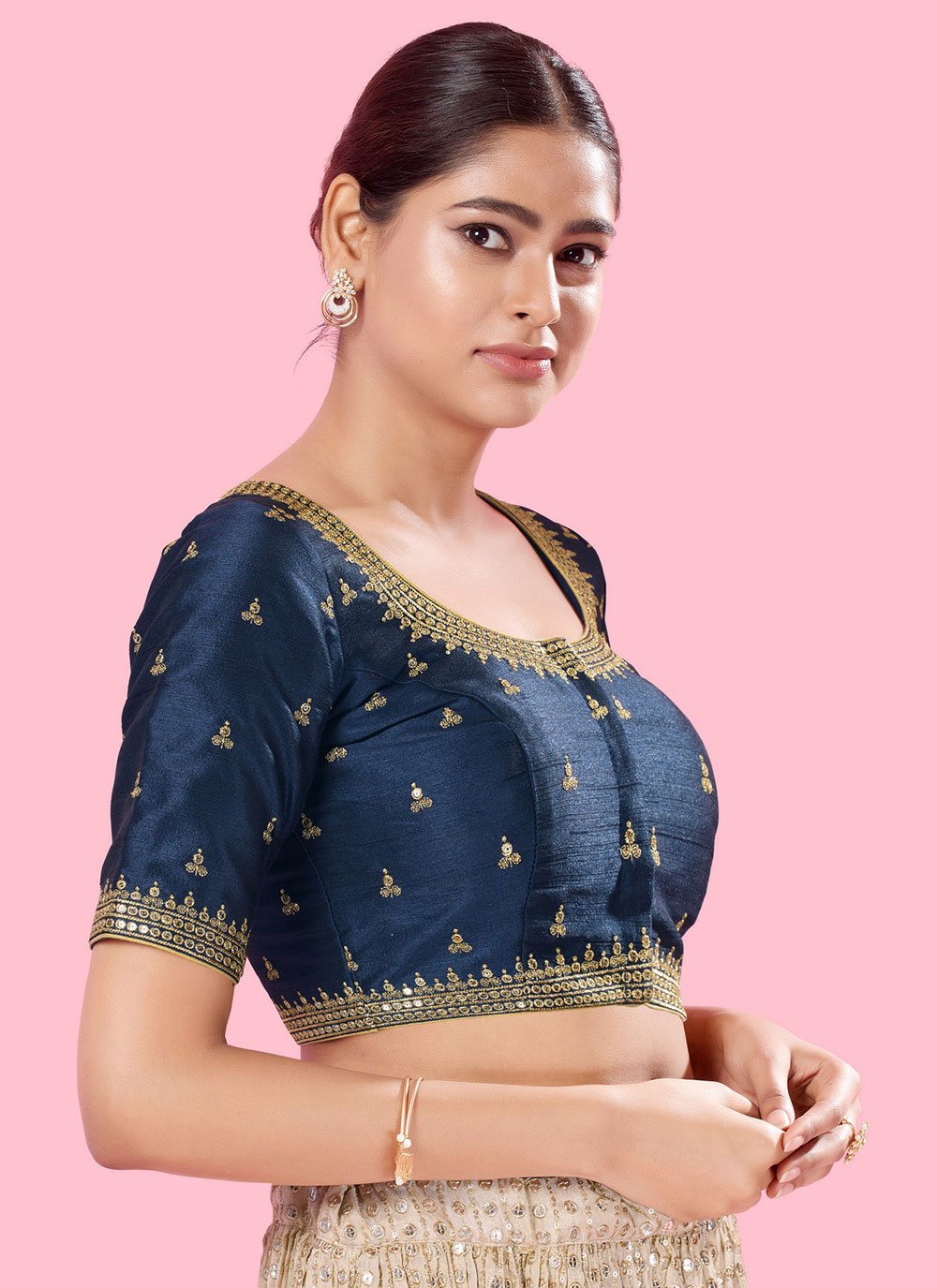 Navy Blue Embroidered Ceremonial Blouse