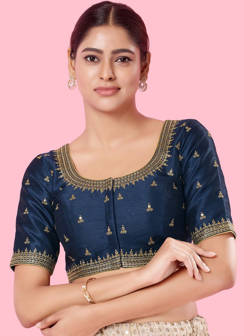 Navy Blue Embroidered Ceremonial Blouse
