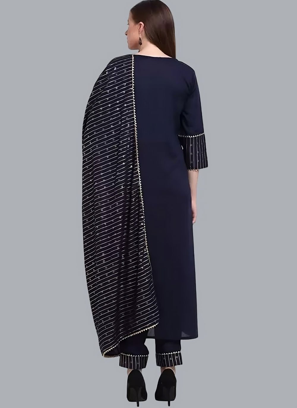 Navy Blue Lace Casual Designer Salwar Kameez