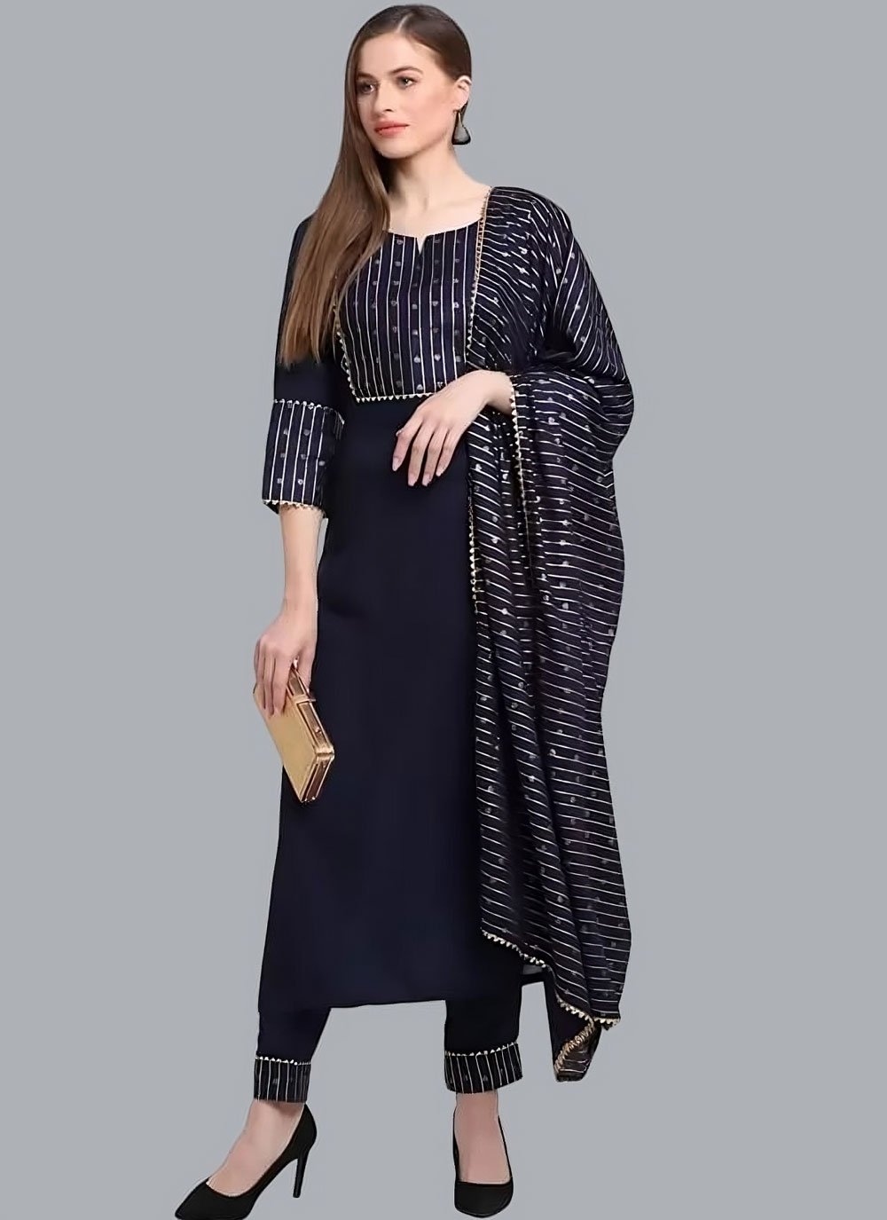 Navy Blue Lace Casual Designer Salwar Kameez