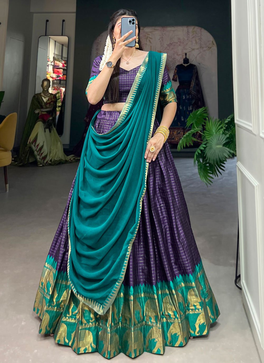 Navy Blue Poly Cotton Zari Trendy Lehenga Choli