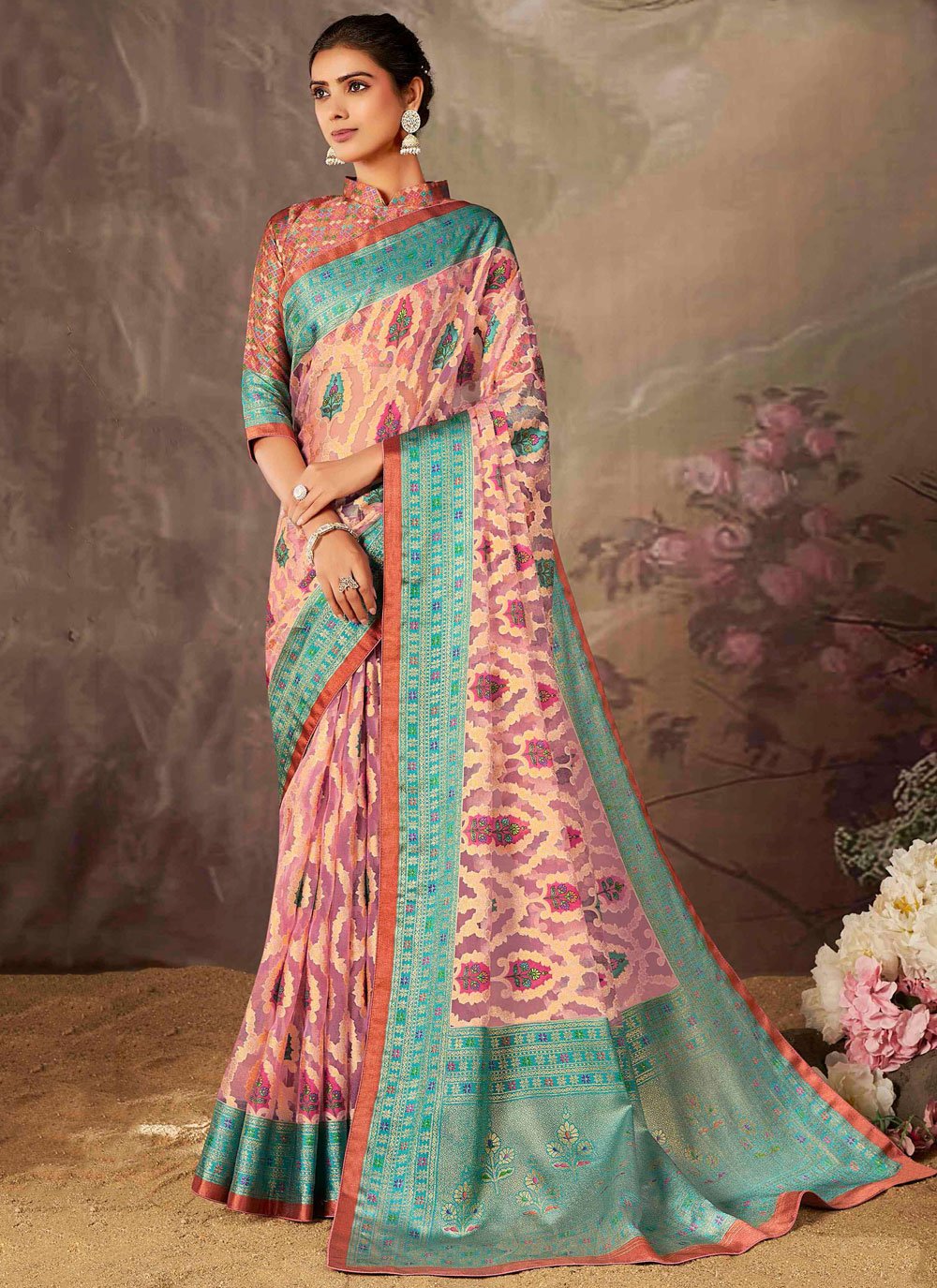 Peach Color Traditional Saree