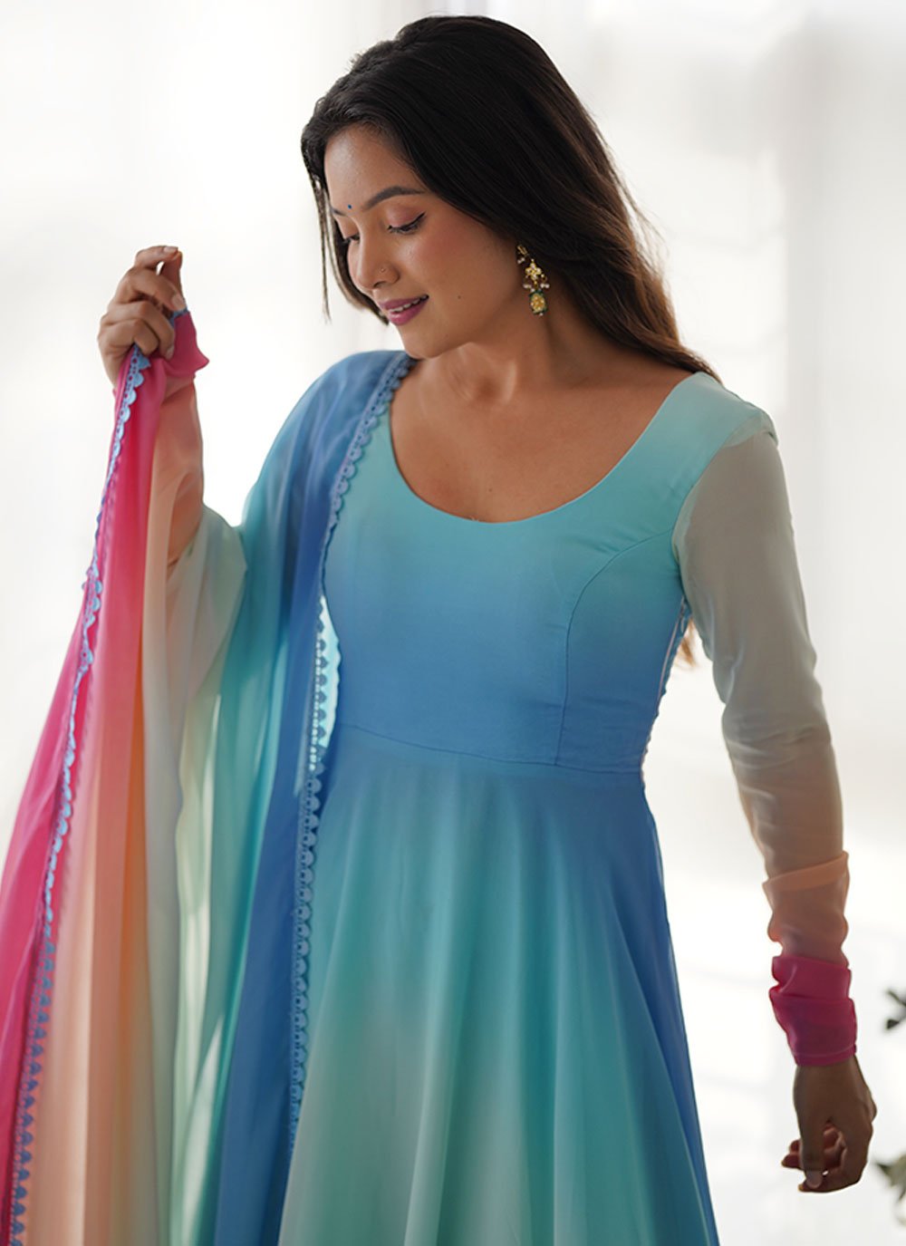 Peppy Georgette Blue Readymade Salwar Suit