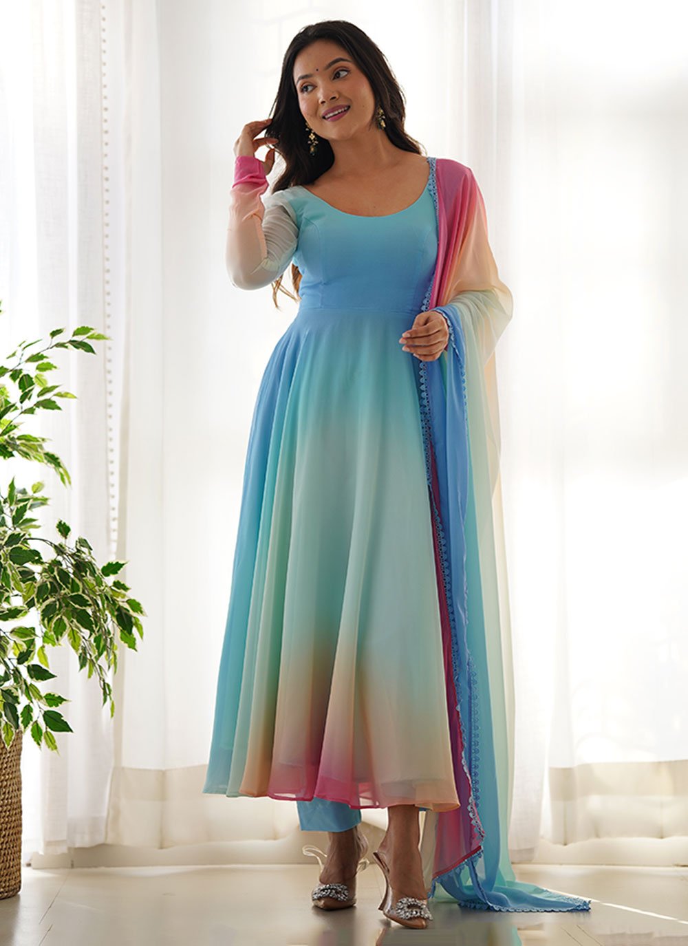 Peppy Georgette Blue Readymade Salwar Suit