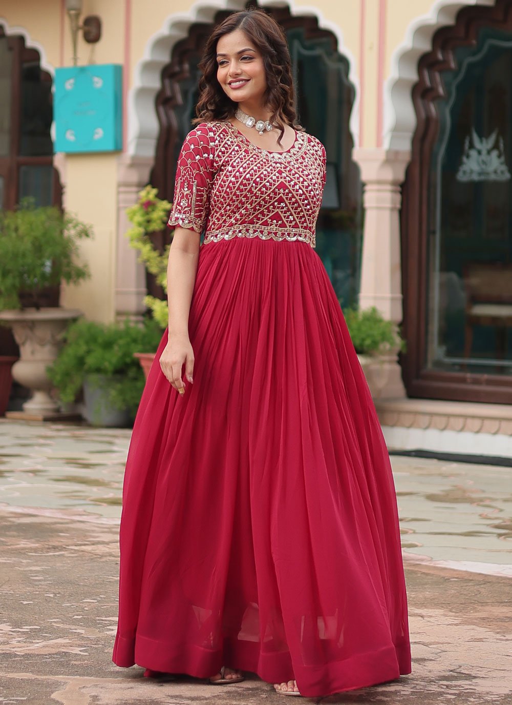 Pink and Rani Ceremonial Readymade Gown