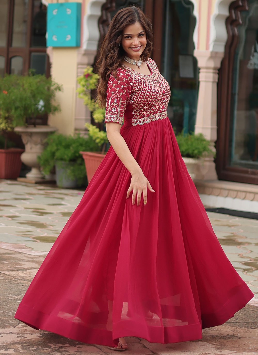 Pink and Rani Ceremonial Readymade Gown