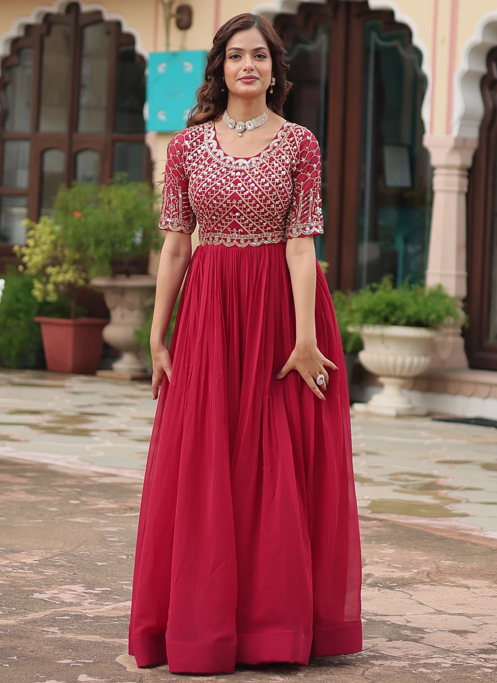 Pink and Rani Ceremonial Readymade Gown