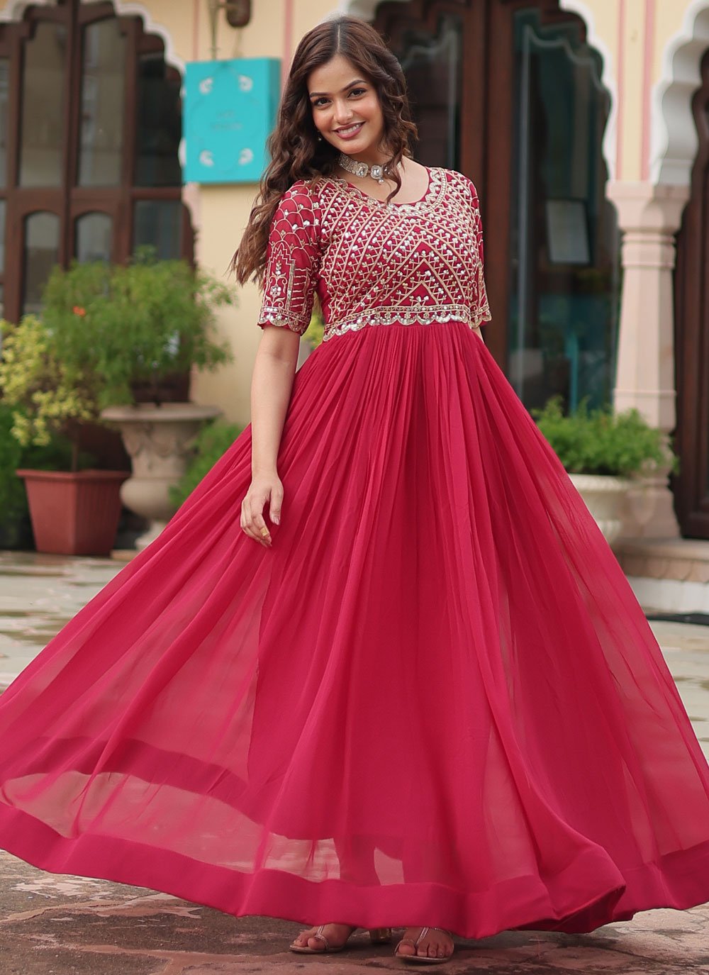 Pink and Rani Ceremonial Readymade Gown