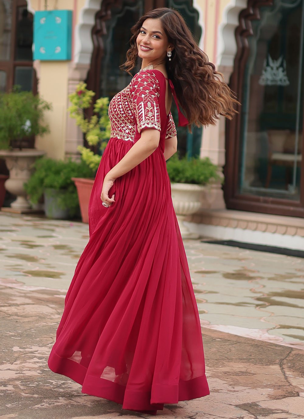 Pink and Rani Ceremonial Readymade Gown
